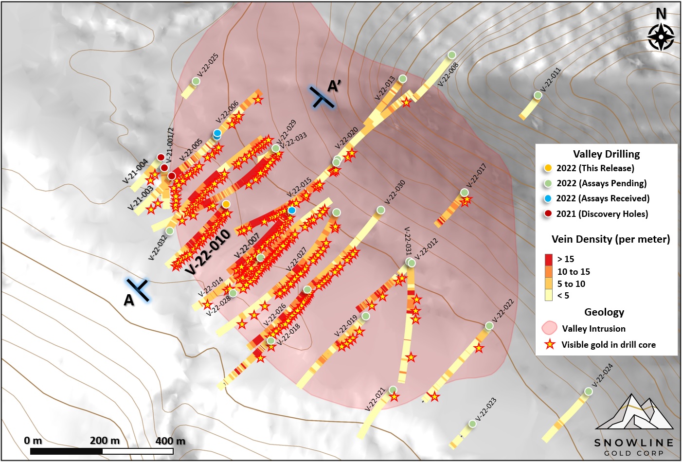 SNOWLINE GOLD INTERSECTS 318.8 METRES OF 2.5 GRAMS PER TONNE GOLD ...